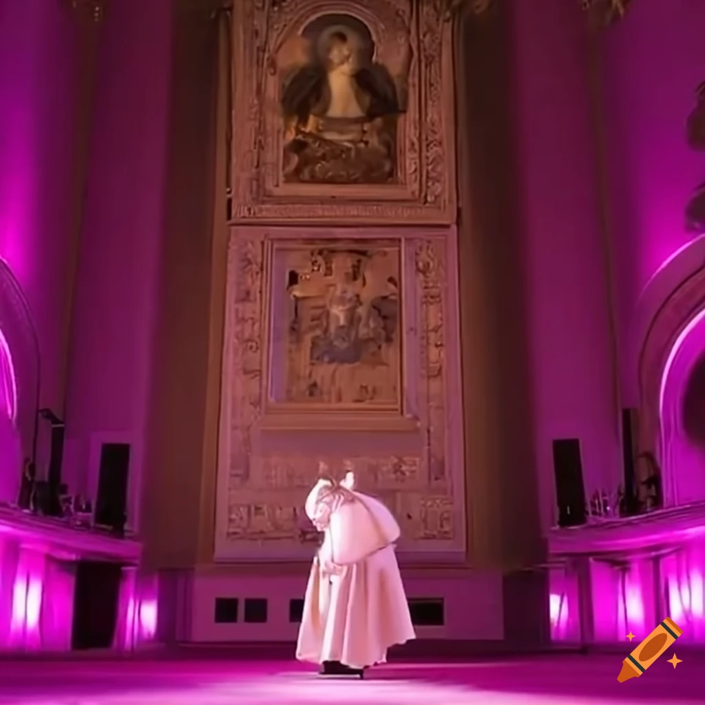 The pope wearing a pink suite dancing to techno musik and wearing huge ...