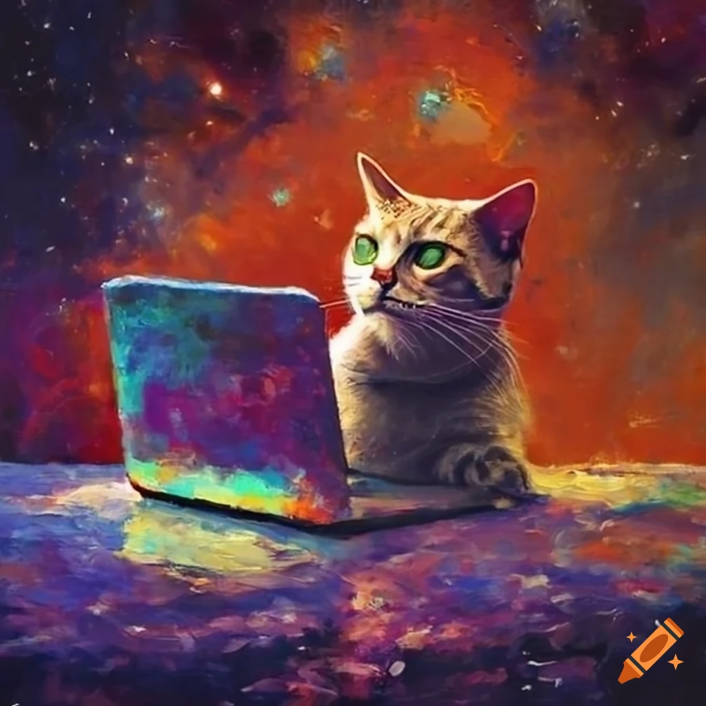 Cat In Space Computer Multicolor Cat Sleeping On Keyboard At
