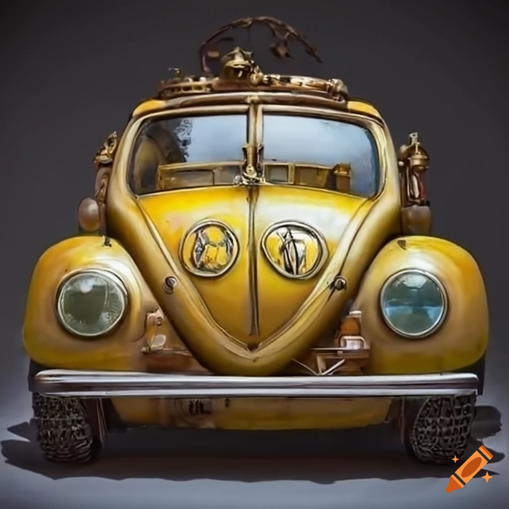 8k, Hyper Realism, Hyper Realistic, Steampunk Yellow VW Tank on Craiyon