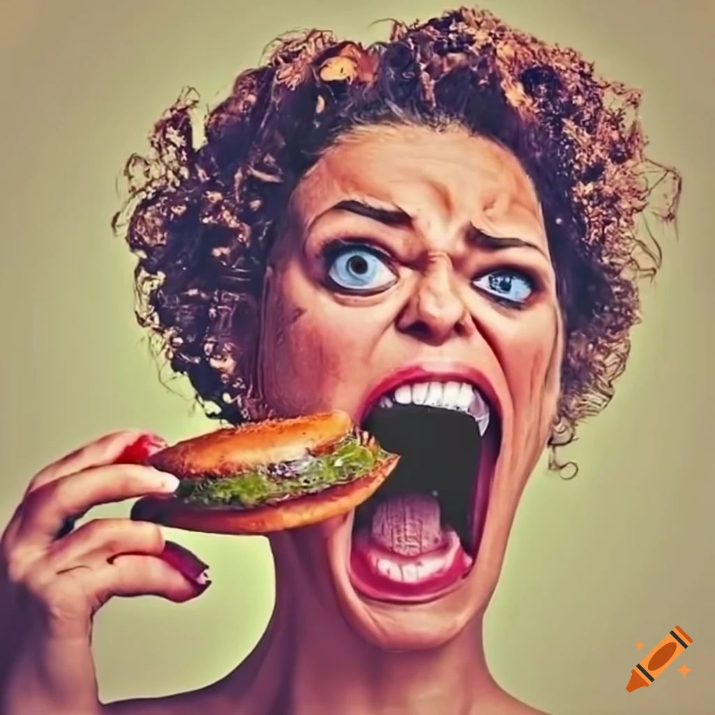 Angry vegan eating on Craiyon