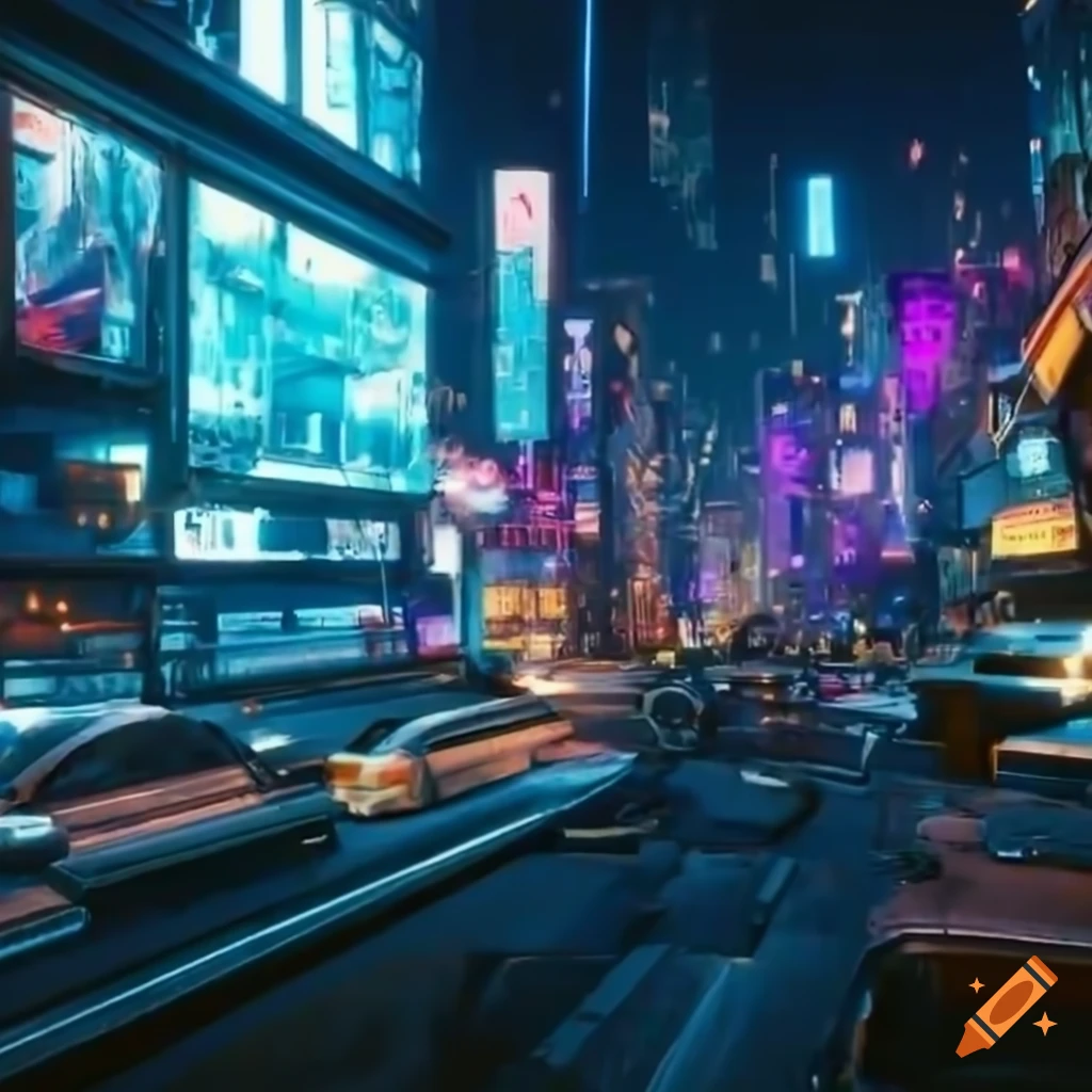 Hollywood as cyberpunk's 2077 night city, FULL HD on Craiyon