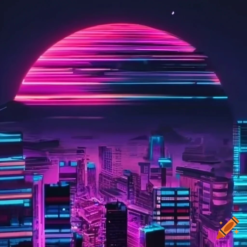 Vibrant sunset transforming city into synthwave wonderland