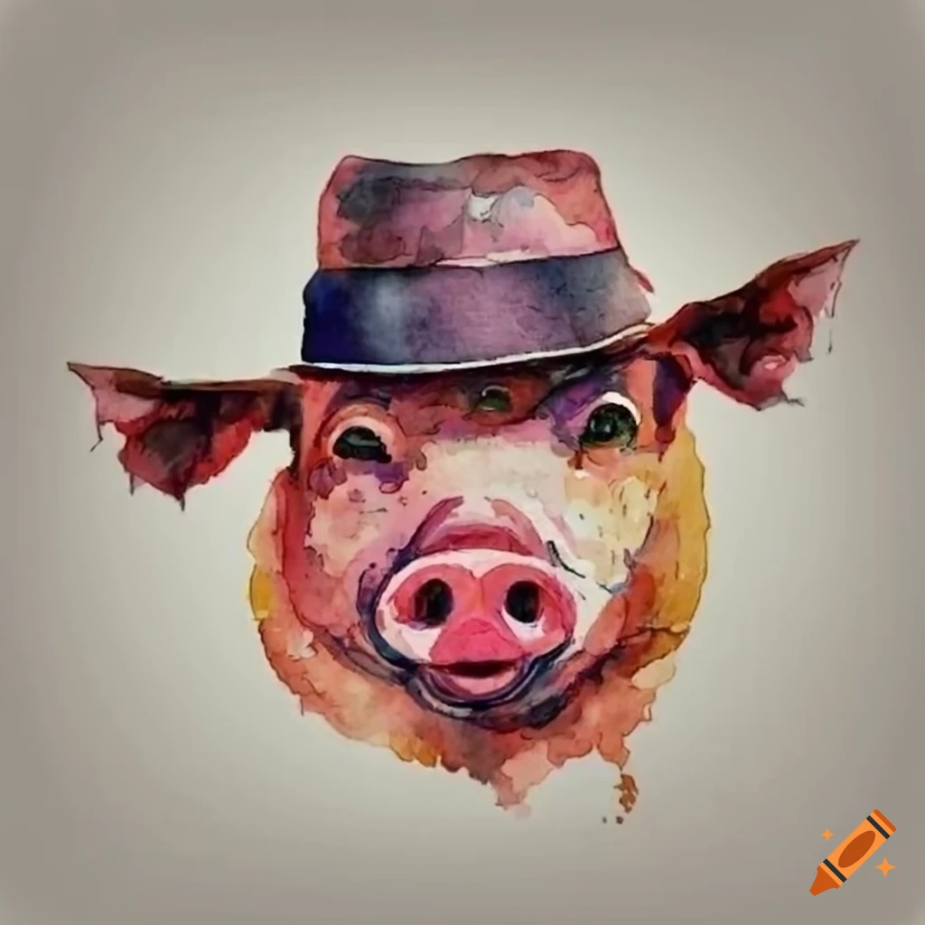 A pig with a fedora hat on