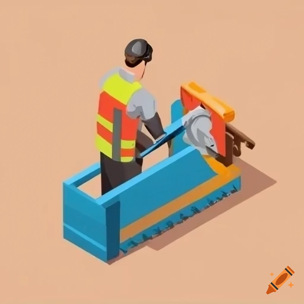 Construction man operating saw in isometric setting