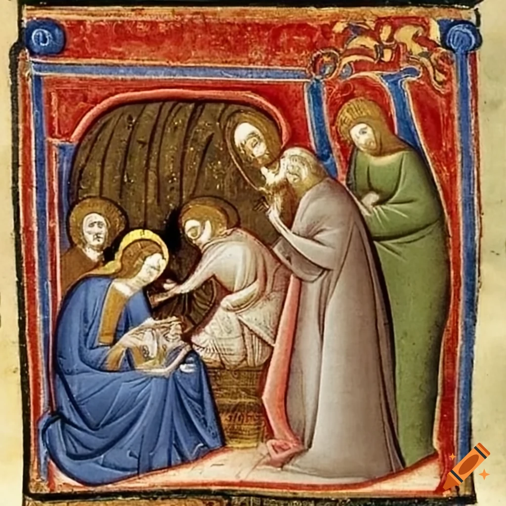 Medieval marginalia of the birth of jesus on Craiyon