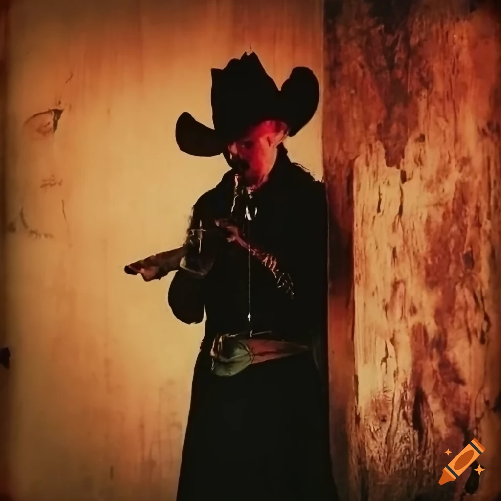 A mysterious cowboy in a gothic western setting, dark, hell, grunge on ...