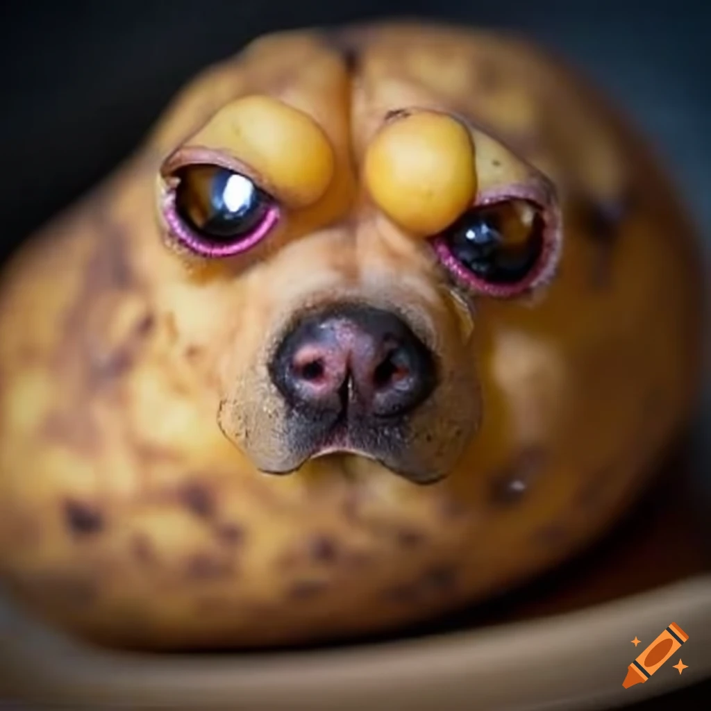 Potato with eyes and a mouth like a dog