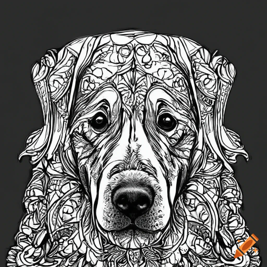 Colouring pages, mandala dog image (golden retriever), white background