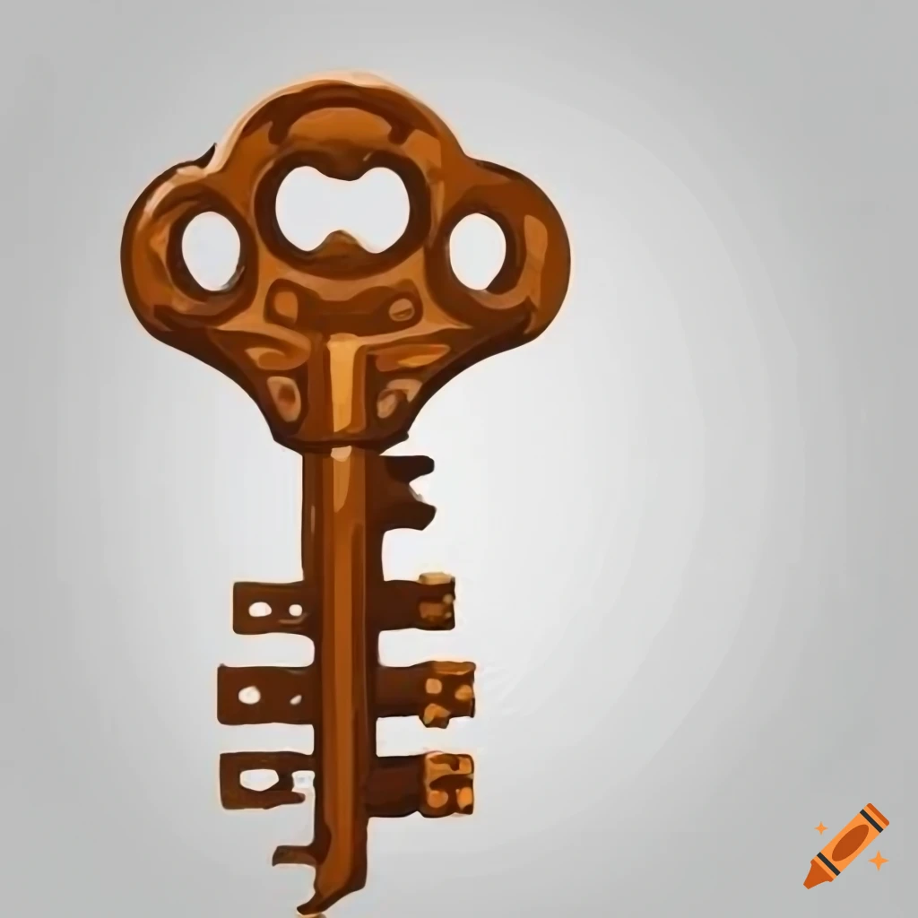 A large brown key on a white background on Craiyon