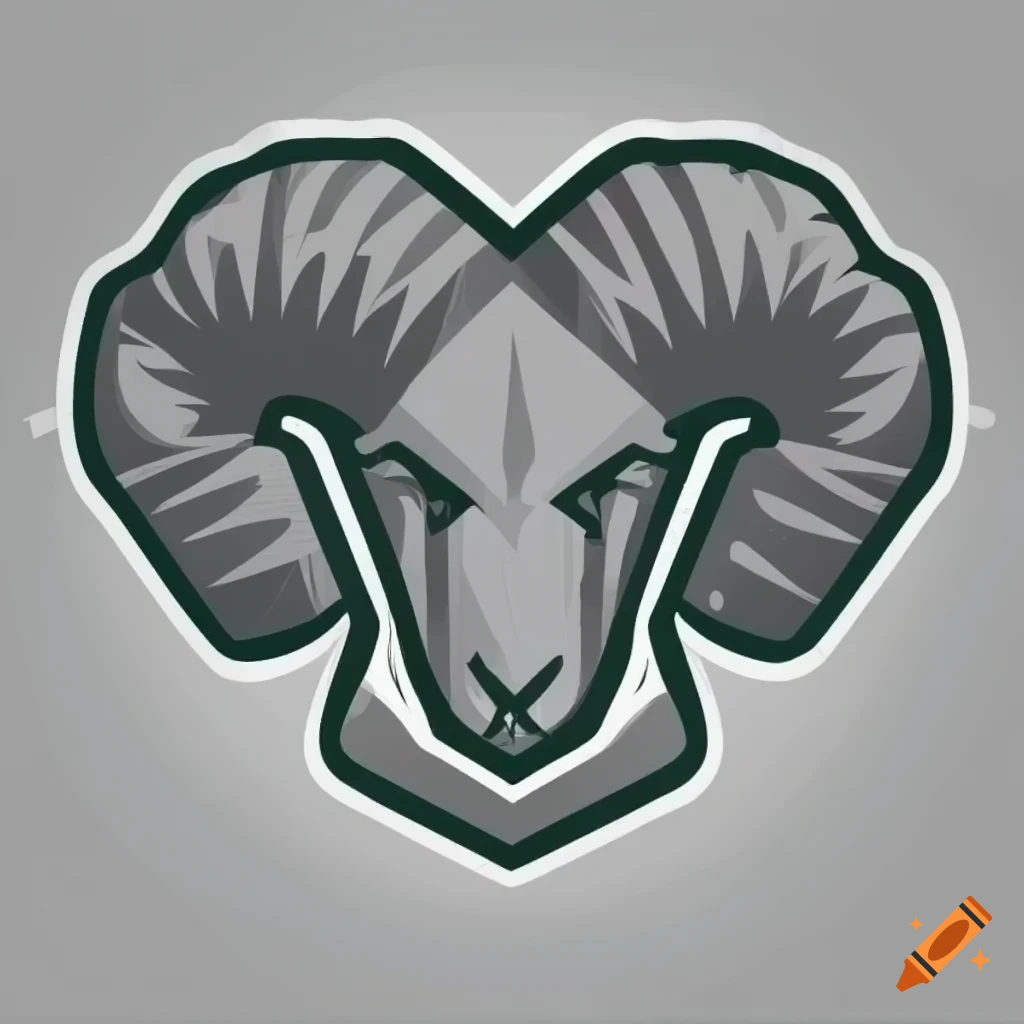 Sports logo of an aggressive ram with green and gray colors on Craiyon