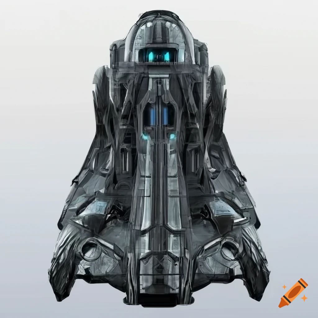 A futuristic spaceship with metallic exterior and intricate designs ...