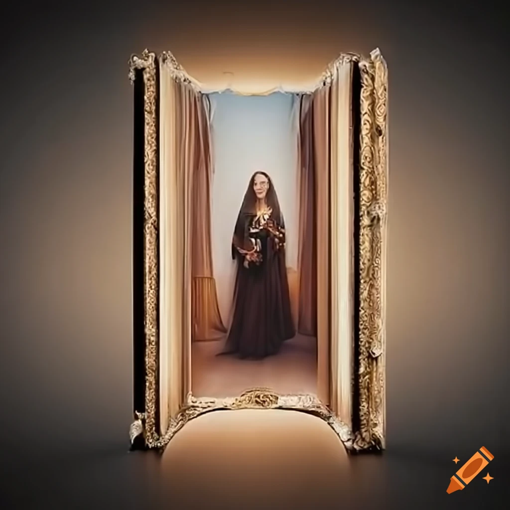 Funeral behind picture frame of a triptych on Craiyon