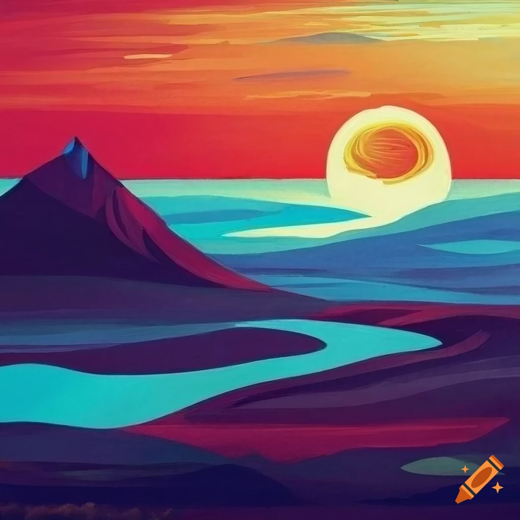 Abstract surreal landscape illustration on Craiyon