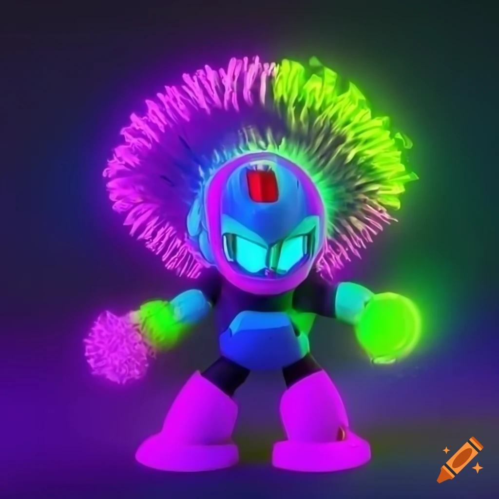 Evil mushroom themed Megaman villain. Fungus armor. Neon purple neon ...