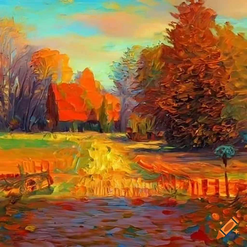 A stunning impressionist painting of a bountiful autumn harvest on Craiyon