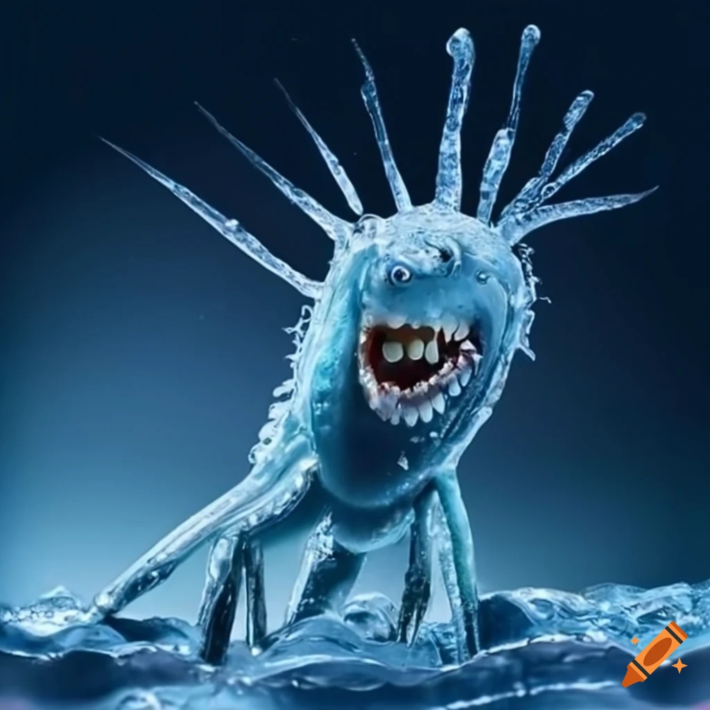 A thin, lean ice insect monster made of thin transparent icicles. It ...