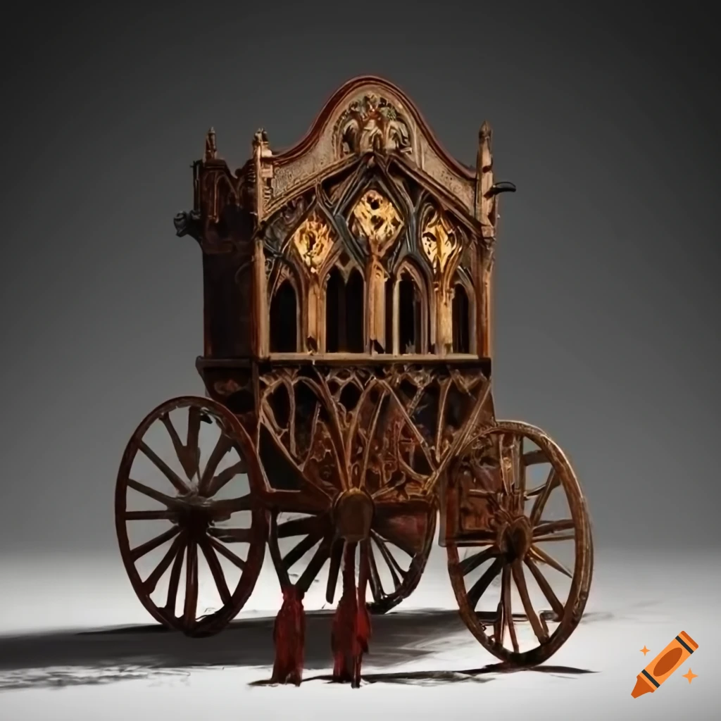 The concept of a gothic cart-carriage of a wandering actor, it is made ...