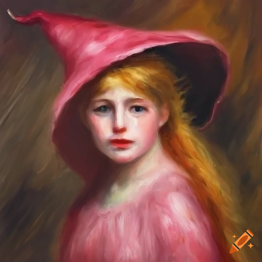 Pink witch in renoir style oilpainting on Craiyon