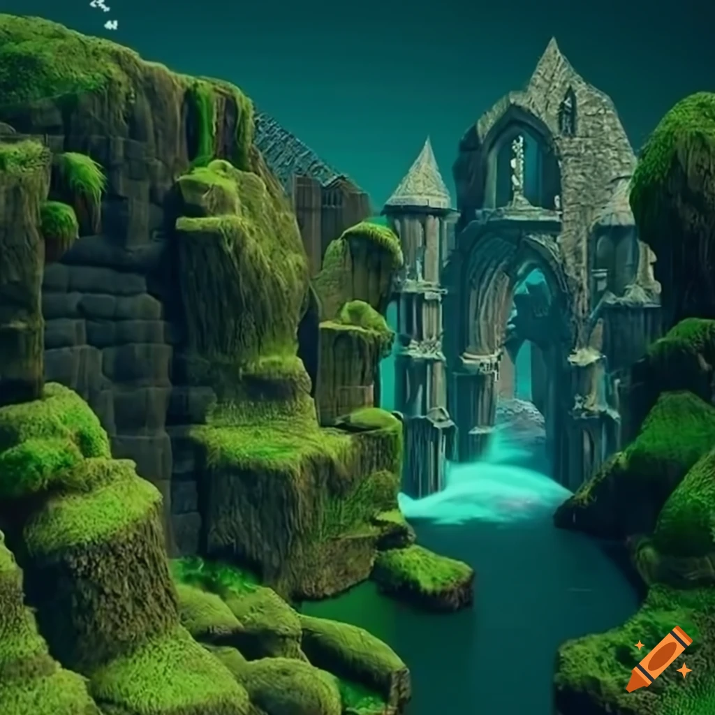 In the background between formation from above fantasy RPG game forest ...