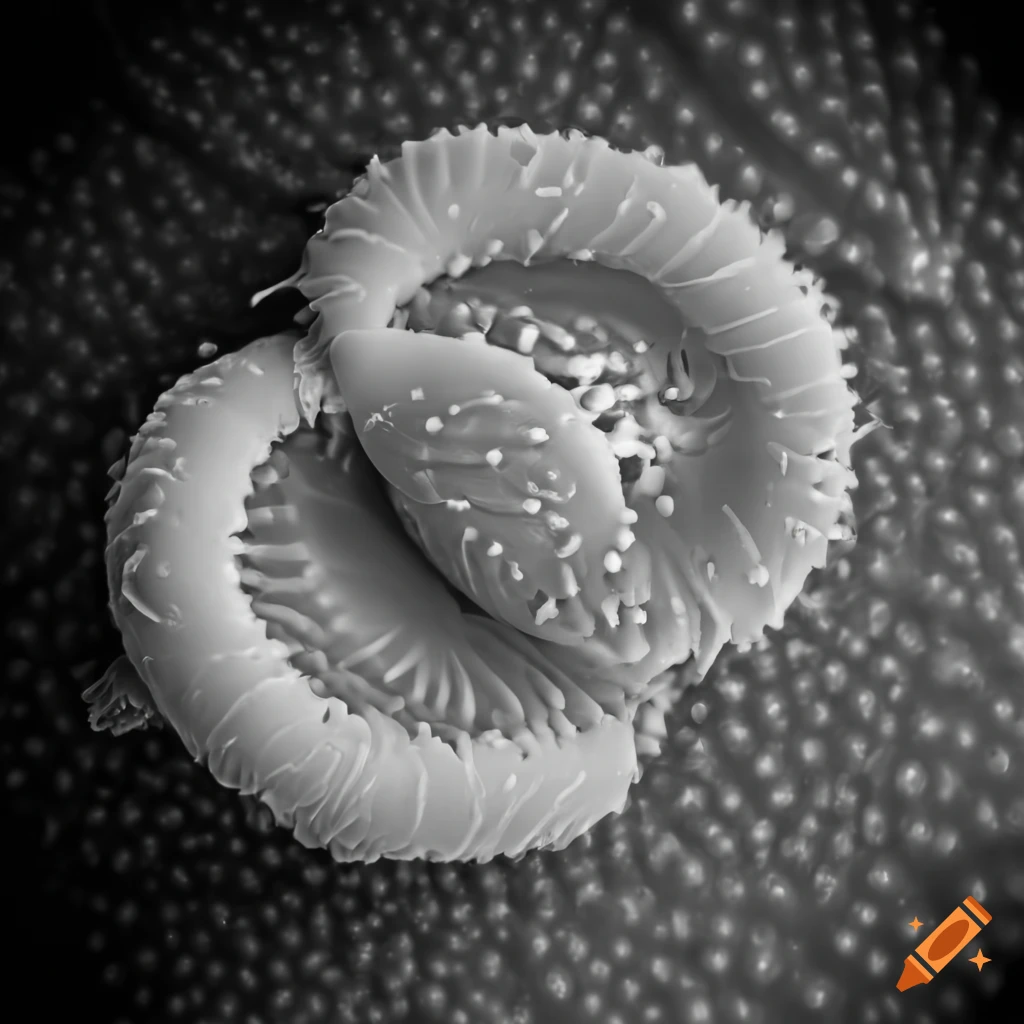 Ornamented housefly electron microscope photo black and white greyscale ...