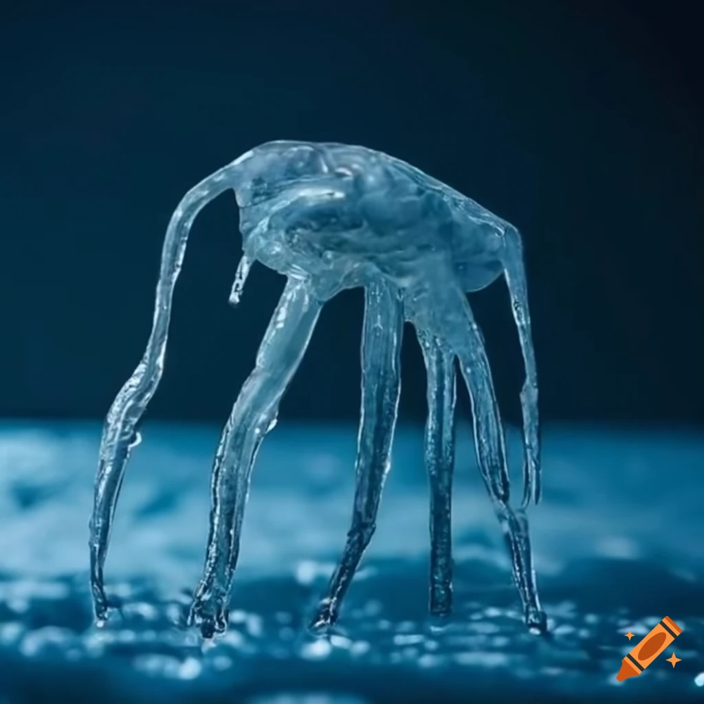 A thin, lean ice insect monster made of thin transparent icicles. it ...