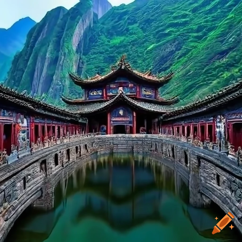Ancient china, semirelism, detailed, HD, lotus, bridges, stone pillars ...