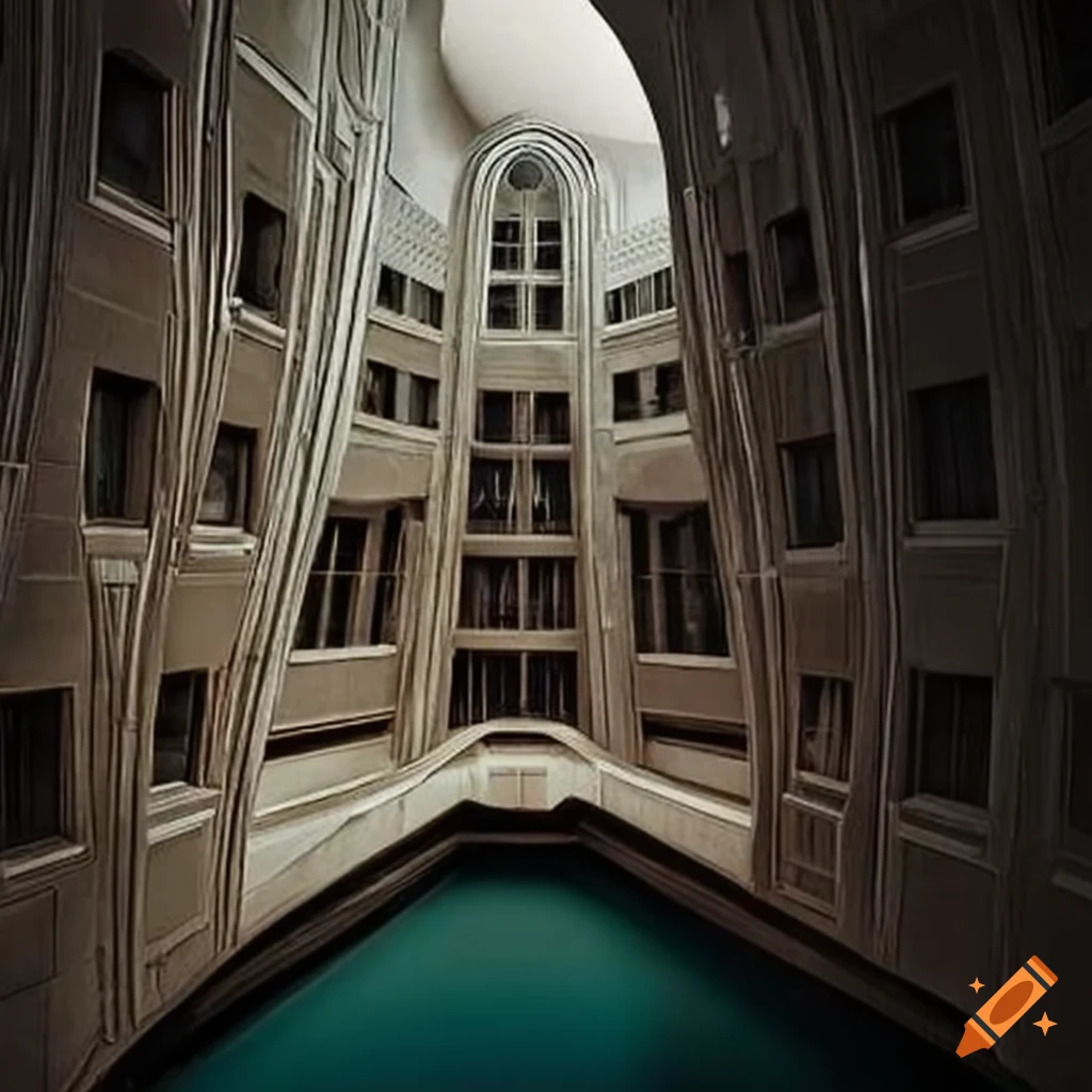 Art deco buildings inside a giant cave