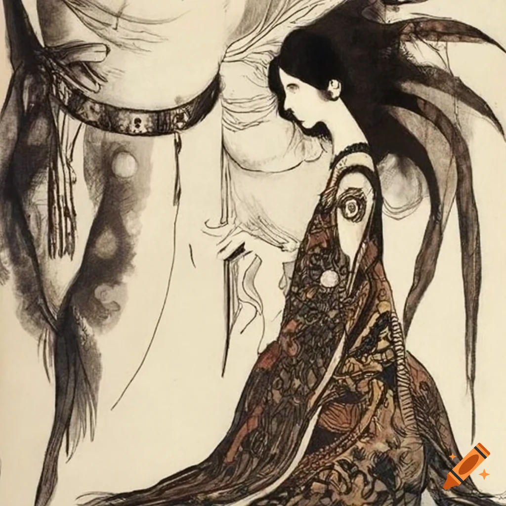 Sketch of a beautiful indigenous shaman curandera woman, full body ...