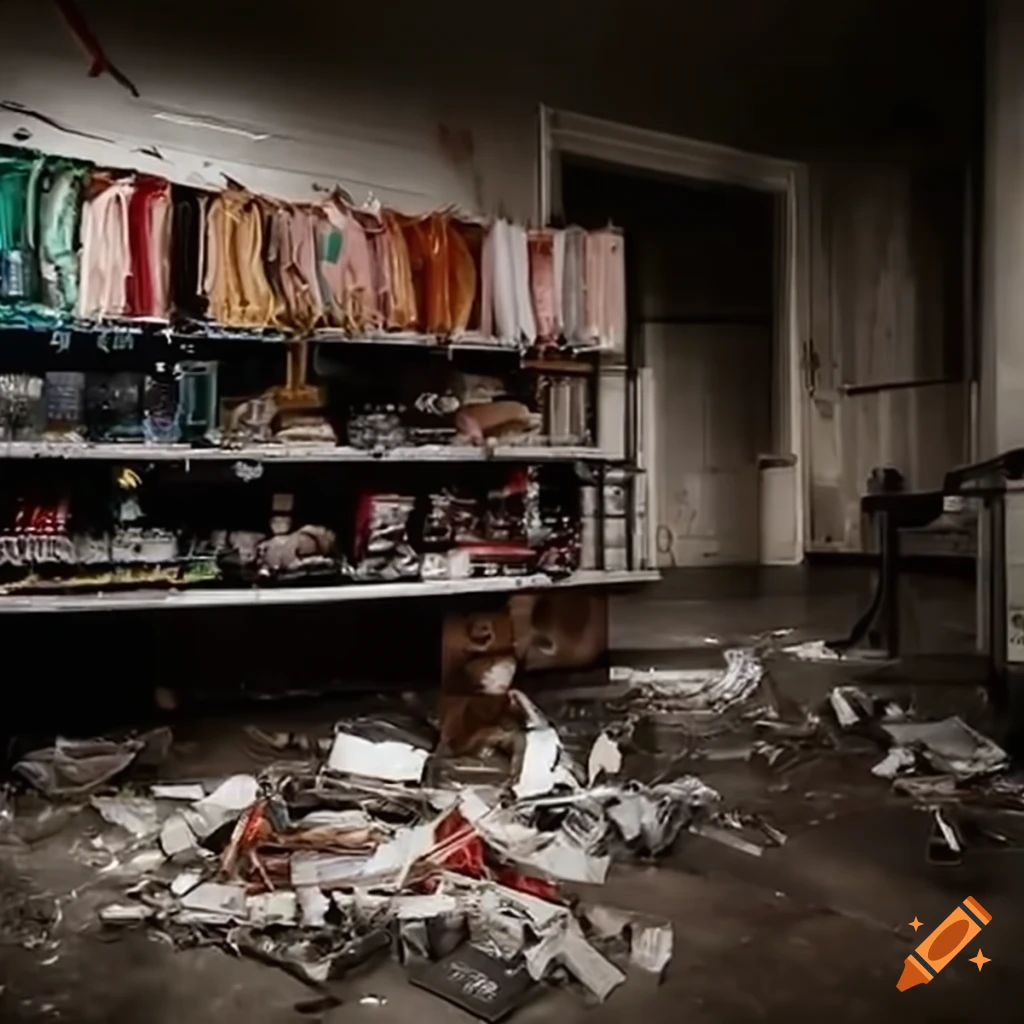 A disorganized supermarket aftermath with aisles in disarray on Craiyon