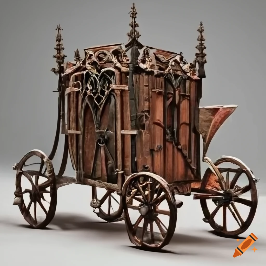 The concept of a gothic cart-carriage of a wandering actor, it is made ...