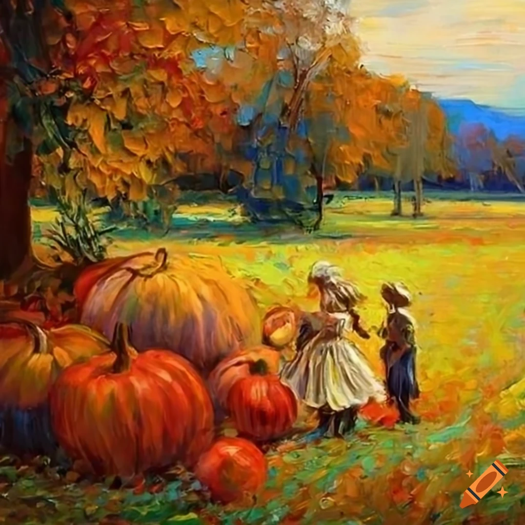 A stunning impressionist painting of a bountiful autumn harvest on Craiyon