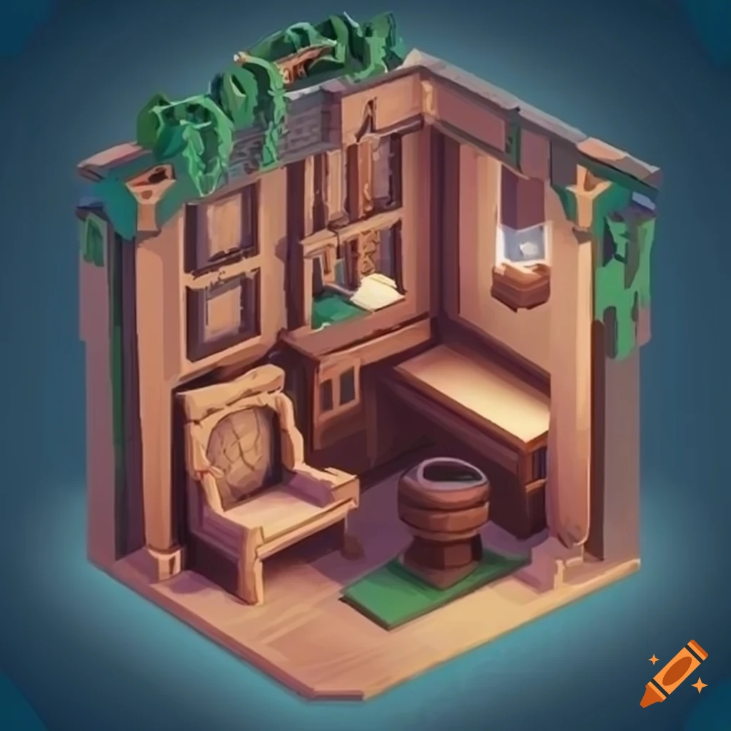 Interior medieval house link's awakening style isometric