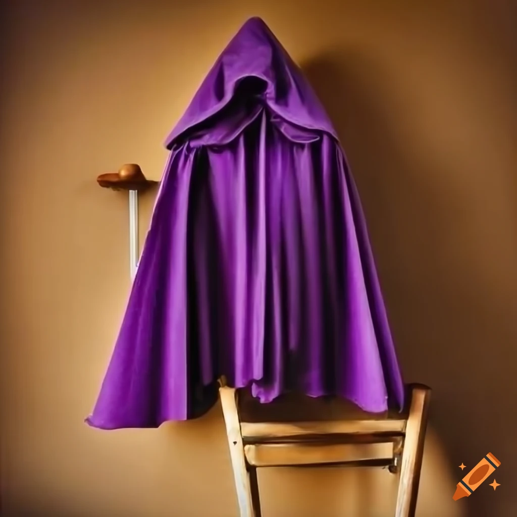 A purple cloak hung on a chair in the old kitchen yellow brown wall on ...