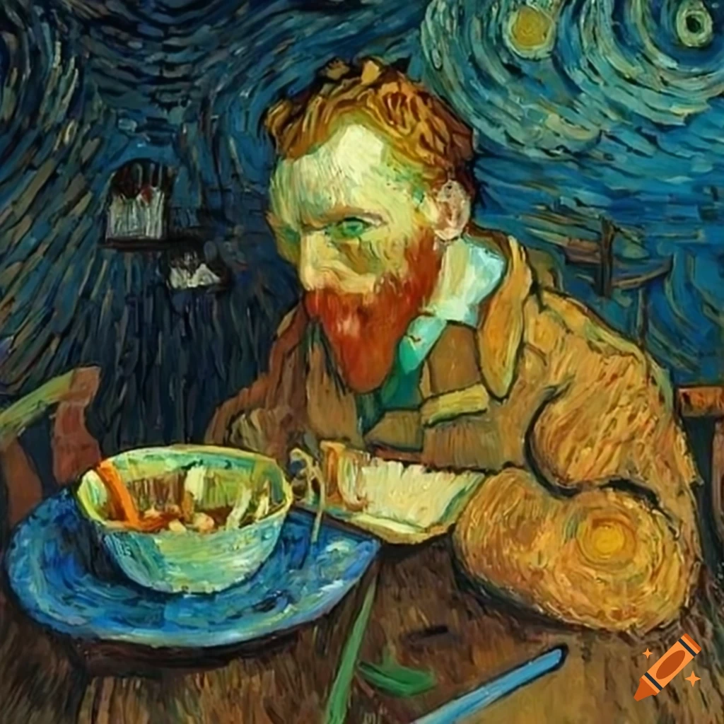 Vincent van gogh eating thai noodles on Craiyon