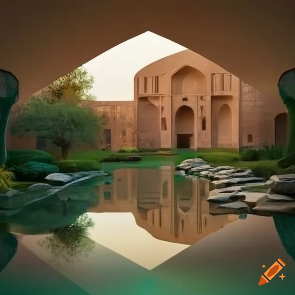 A peaceful sanctuary blending Persian architecture and serene zen gardens on Craiyon