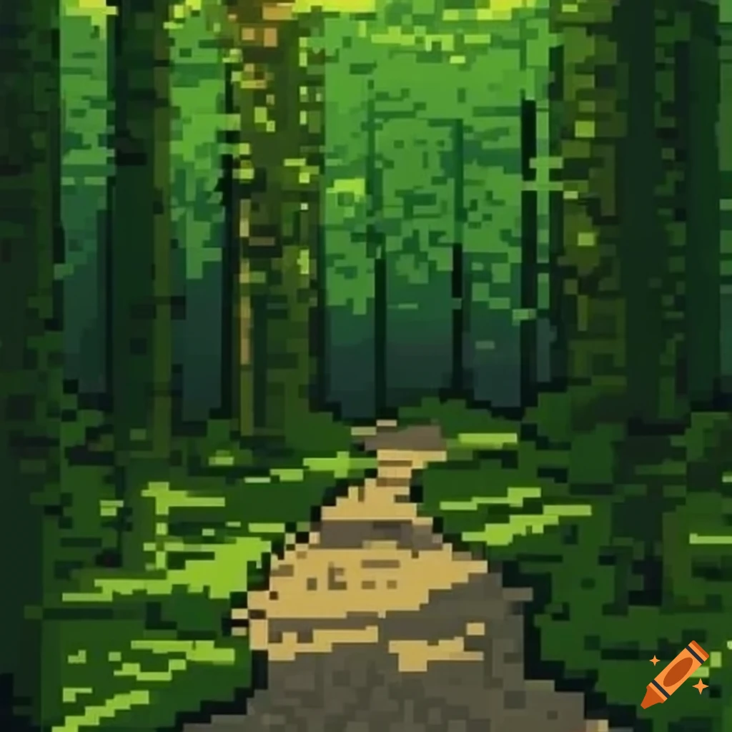 Tall trees in shady forest pixel art style dirt path pixel art forest ...