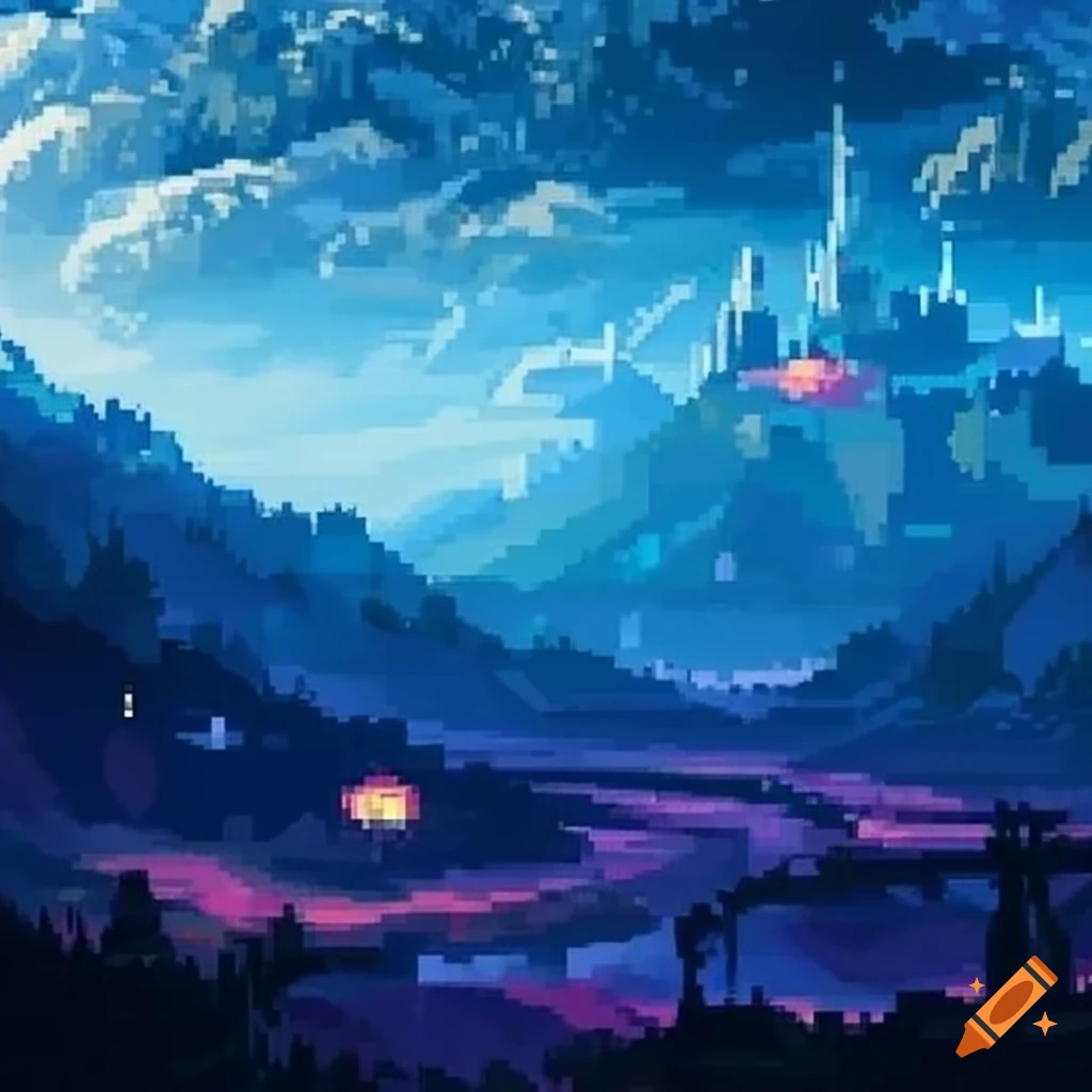 A beautiful and perfect super fantasy landscape, pixel art