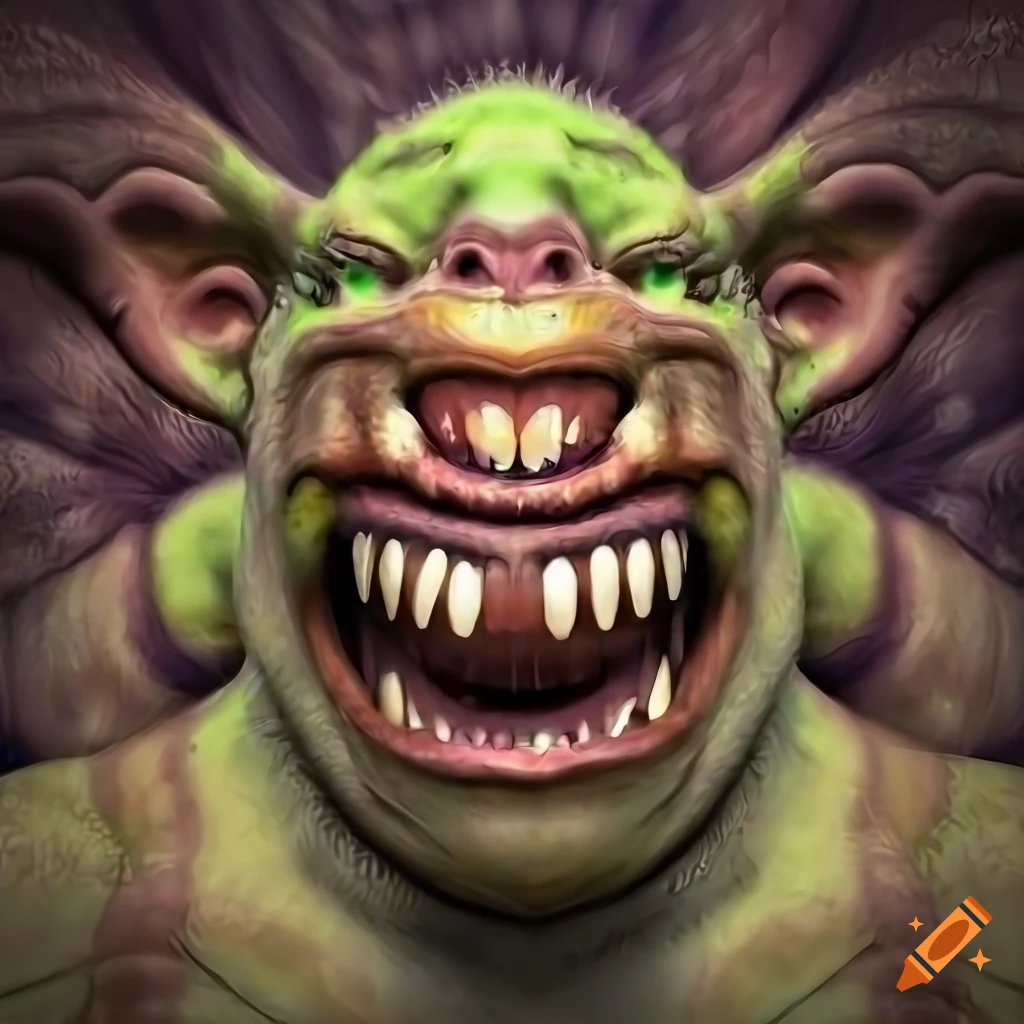 Cute snarling "extra teeth" eldritch desi ogre shrek demon fractal ...