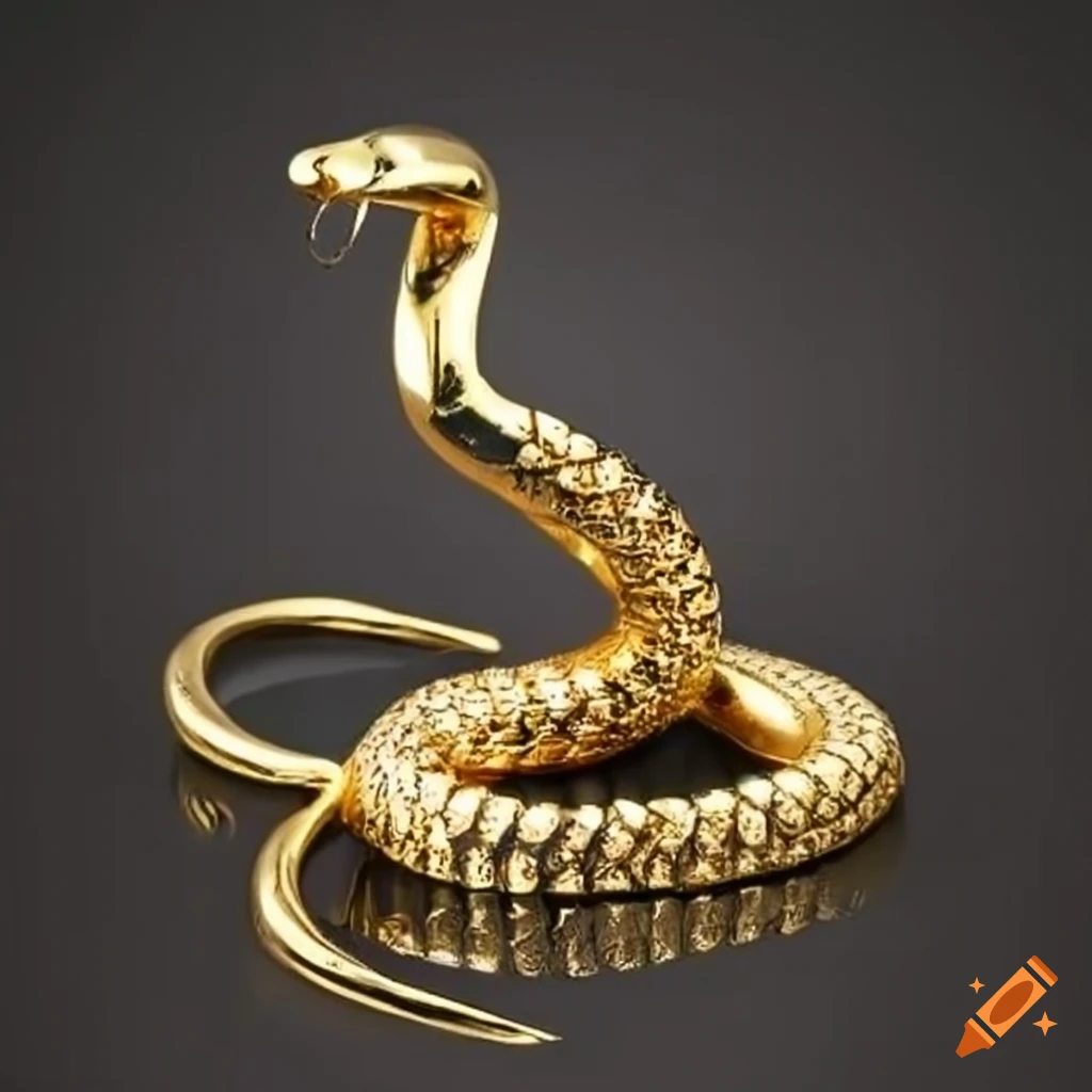 A shiny gold rattlesnake necklace adorning a mannequin on Craiyon