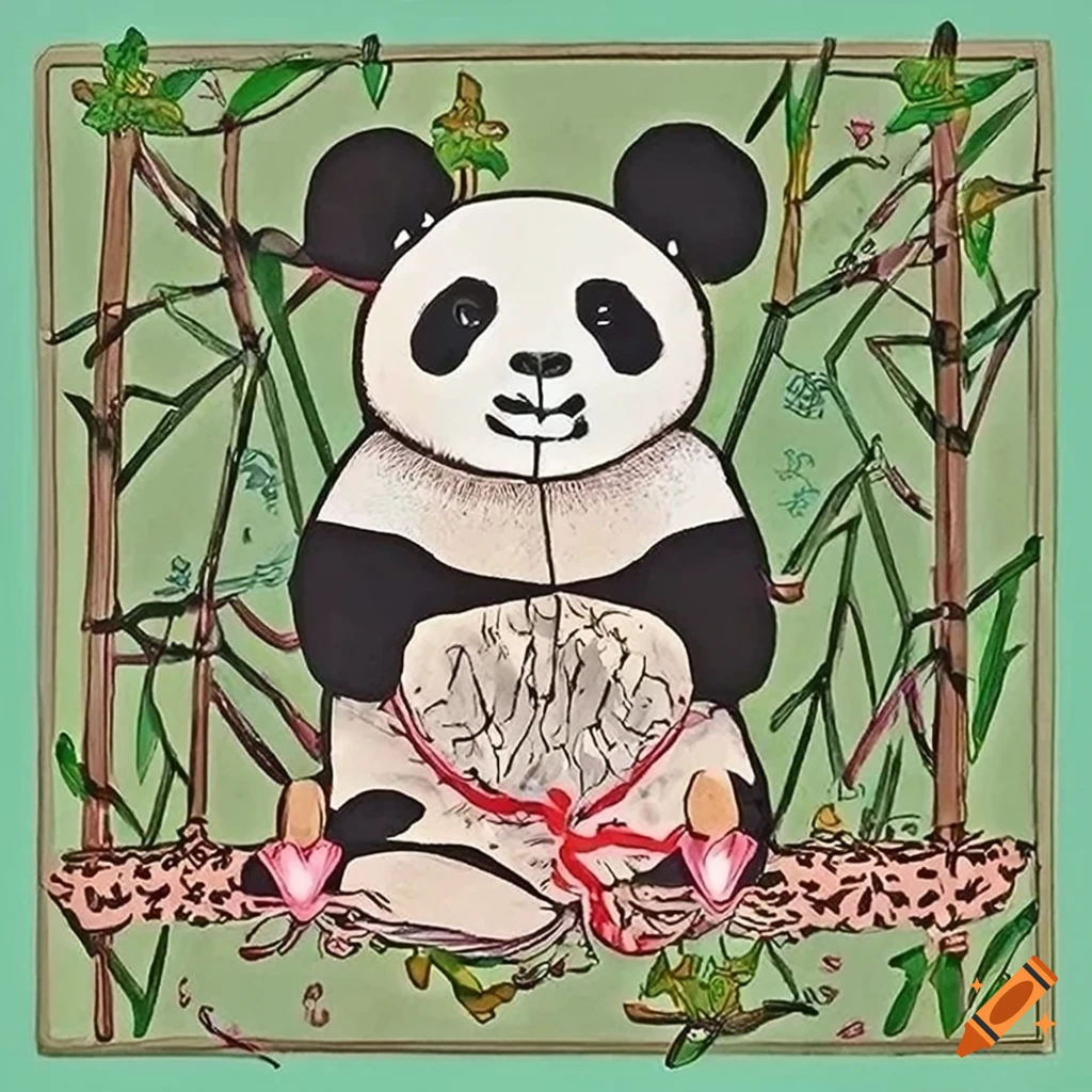 Create a captivating image of a Kibi Panda immersed in the serene world ...