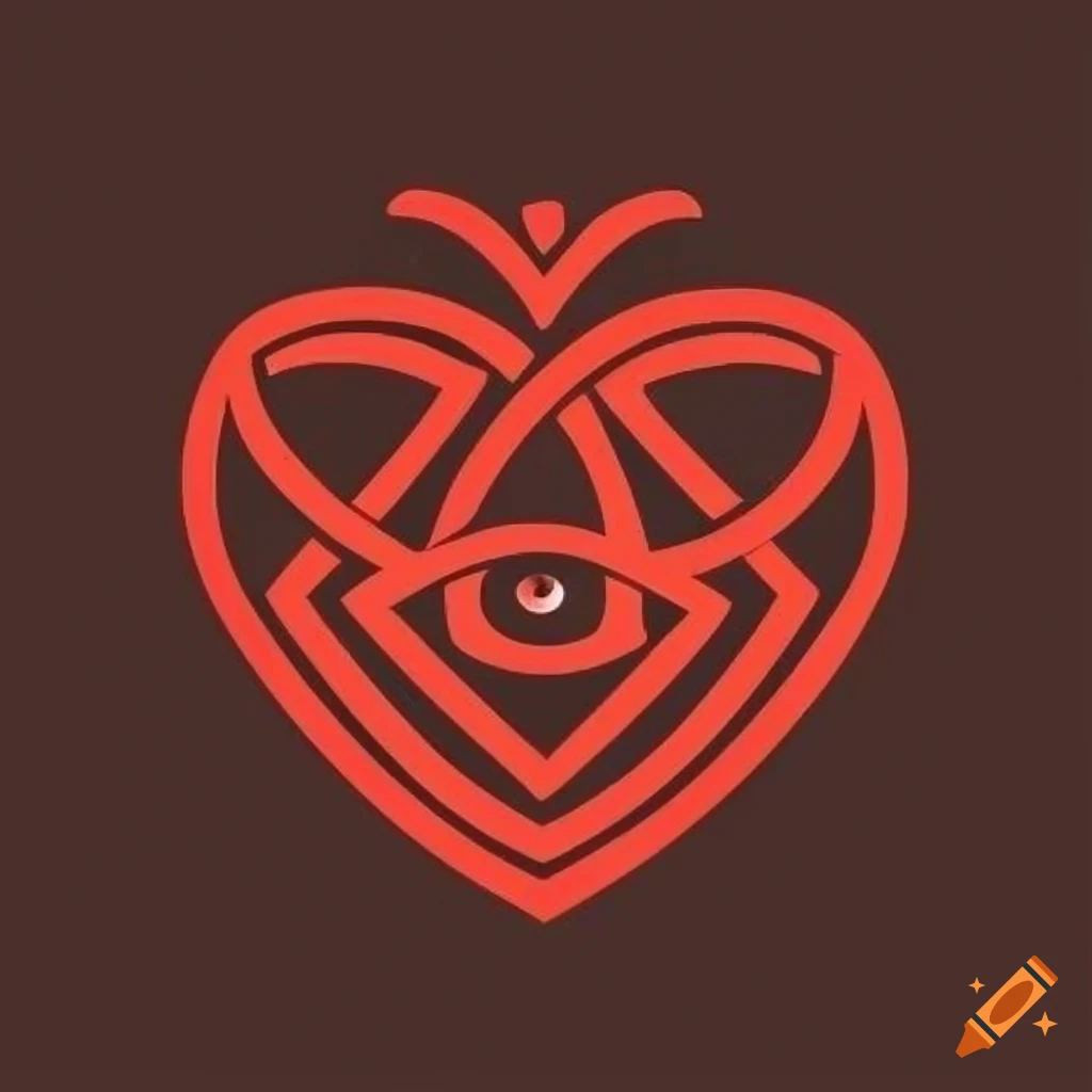 Red vector logo of a Celtic knot interlace heart with a simplified eye on Craiyon