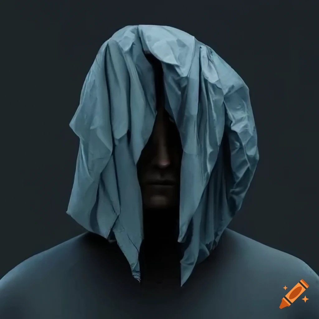 Person with their head and face completely wrapped in cloth on Craiyon