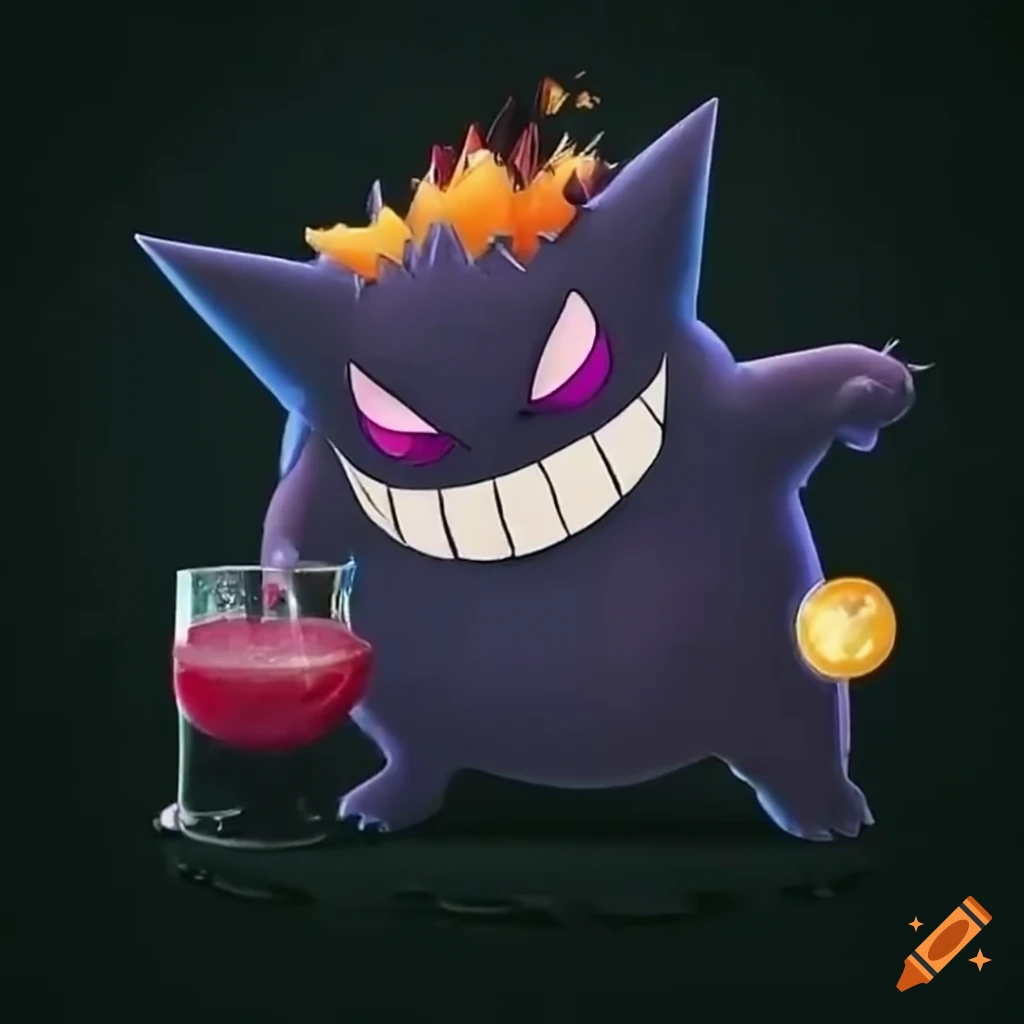 Gengar in a bartender outfit serving fun Pokemon cocktails on Craiyon