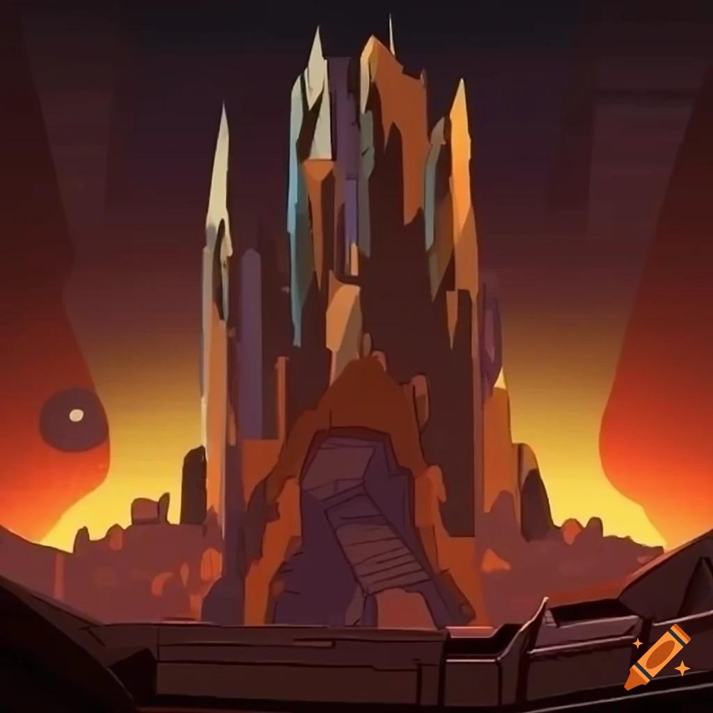 Cartoon cybertron doomlands background for animation on Craiyon