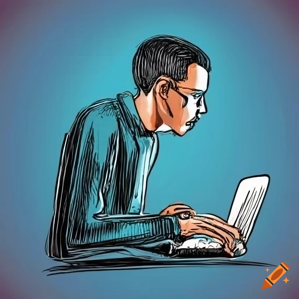 Illustration of concentrating man using a laptop