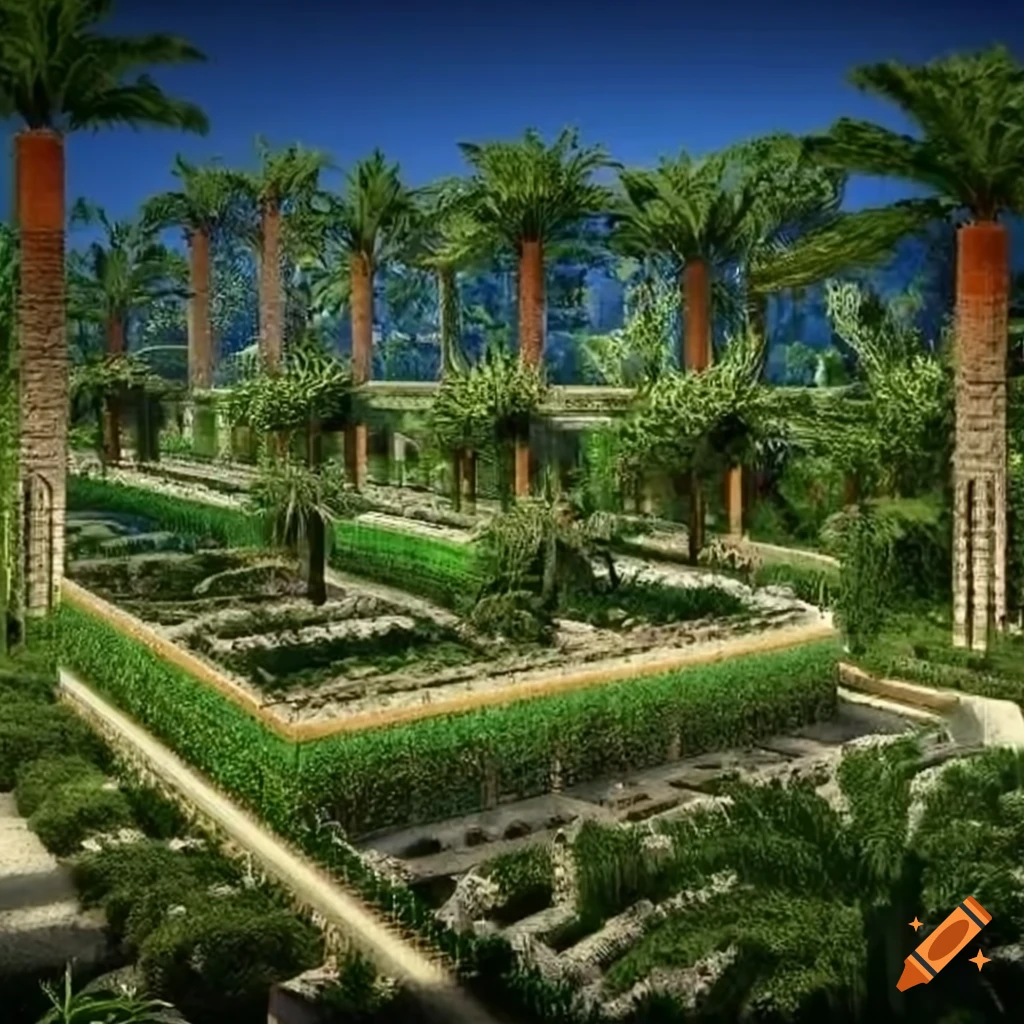 Majestic hanging gardens of babylon, ancient world wonder