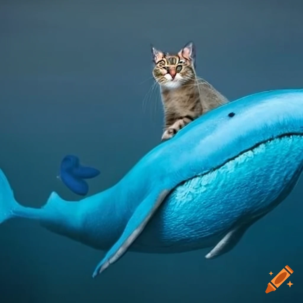 Gray tabby cat with blue whale on Craiyon