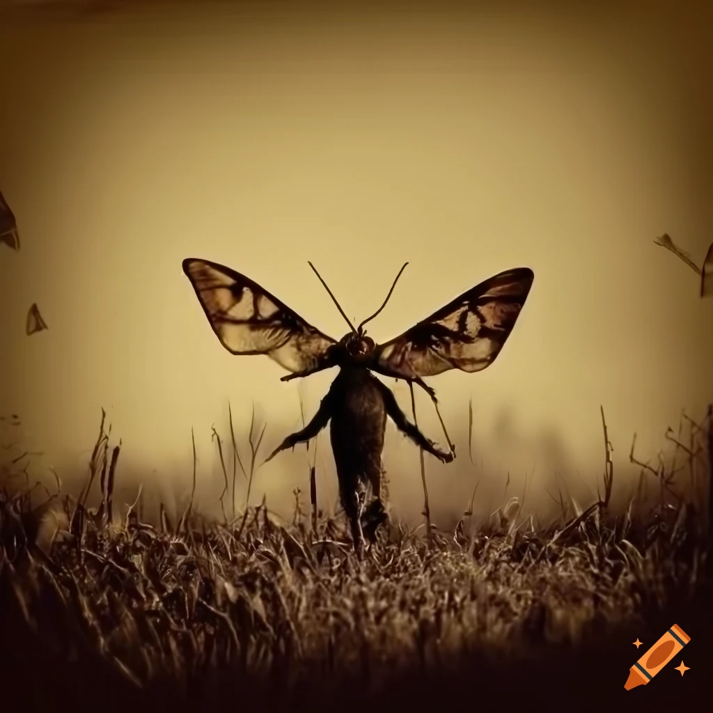 A black, humanoid moth and insectoid esque creature chasing a child ...