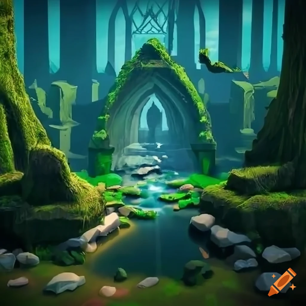 In the background between formation from above fantasy RPG game forest ...