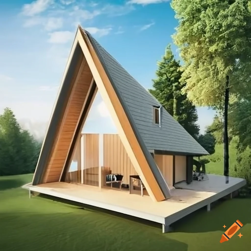 A-Frame House 9m x 12m with balcony realistisch stye on Craiyon